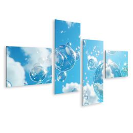 islandburner Leinwandbild Schwebende blaue Blasen gleiten elegant durch den himmelblauen Hinterg
