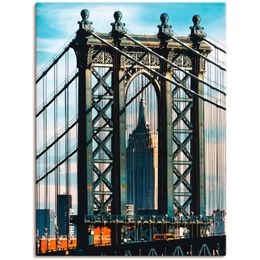 Wandbild Artland "New York Manhattan Bridge" Bilder Gr. B/H: 60 cm x 80 cm, Leinwandbild Brücken, 1 St., blau Kunstdrucke