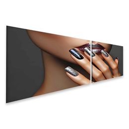 islandburner Leinwandbild Glänzende Lippen und Nägel in Schwarz, Silber für Nagelstudio Beauty S