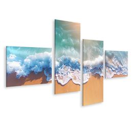 islandburner Leinwandbild Luftaufnahme eines friedlichen Sandstrandes mit klaren, hellblauen Wel