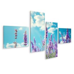 islandburner Leinwandbild Nahaufnahme: Duftende Lavendelblüten unter blauem Himmel - Bio-Kosmeti