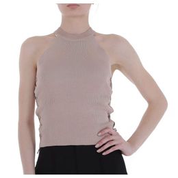 Ital-Design Tanktop Damen Freizeit Cold Shoulder Stretch Top in Beige