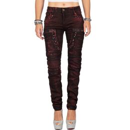 Cipo & Baxx Cipo & Baxx Bikerjeans Cipo & Baxx Damen Jeans BA-WD388 Bikerjeans mit Nieten und Strasssteinen