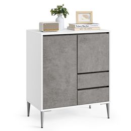 VASAGLE Buffet Aufbewahrungsschrank Sideboard mit Türen, höhenverstellbare Ablagen, 2 Schubladen, grau, Betongrau