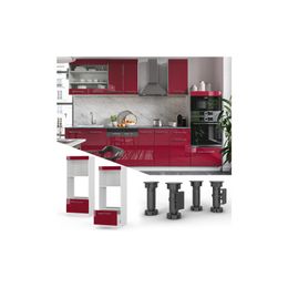 VICCO Mikrowellenumbauschrank K&uuml;chenschrank K&uuml;chenm&ouml;bel Fame-Line Wei&szlig; Bordeaux Rot 60 cm modern Hochglanz K&uuml;che Einbauk&uuml;che Blende Hochschrank Schublade Mikrowelle Backofen K&uuml;chenzeile