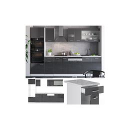 VICCO K&Uuml;CHE R-LINE 300CM K&Uuml;CHENZEILE K&Uuml;CHENBLOCK EINBAUK&Uuml;CHE ANTHRAZIT HOCHGLANZ