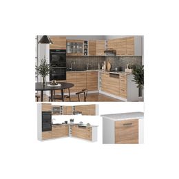 VICCO K&uuml;chenzeile Eckk&uuml;che Einbauk&uuml;che R-Line Ecke Wei&szlig; Sonoma K&uuml;chenblock K&uuml;che