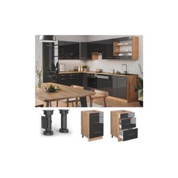 VICCO Schubunterschrank K&uuml;chenschrank K&uuml;chenm&ouml;bel Fame-Line Eiche Anthrazit modern 50 cm K&uuml;che Einbauk&uuml;che Dreht&uuml;r Blende K&uuml;chenzeile Hochglanz