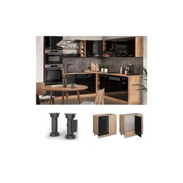 VICCO Eckunterschrank K&uuml;chenschrank R-Line Solid Eiche Schwarz 86 cm modern