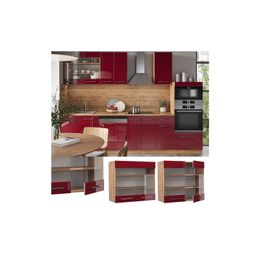 VICCO H&auml;ngeglasschrank K&uuml;chenschrank K&uuml;chenm&ouml;bel Fame-Line Eiche Rot Bordeaux modern 80 cm K&uuml;che Einbauk&uuml;che H&auml;ngeschrank Glasschrank Dreht&uuml;r Einlegeboden K&uuml;chenzeile Hochglanz