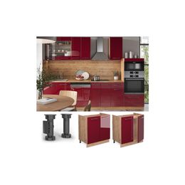 VICCO Sp&uuml;lenunterschrank K&uuml;chenschrank K&uuml;chenm&ouml;bel Fame-Line Eiche Rot Bordeaux modern 80 cm K&uuml;che Einbauk&uuml;che Dreht&uuml;r Siphonausschnitt Blende K&uuml;chenzeile Hochglanz