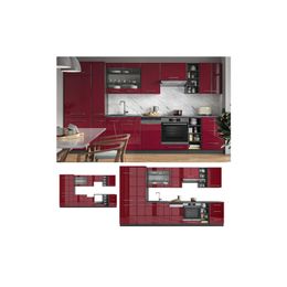 VICCO K&uuml;chenzeile K&uuml;chenblock Einbauk&uuml;che 355cm Fame-Line Bordeaux Hochglanz