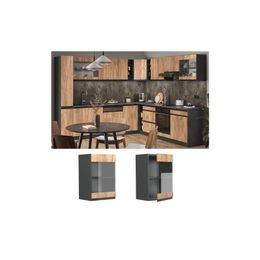 VICCO Glash&auml;ngeschrank K&uuml;chenschrank K&uuml;chenm&ouml;bel R-Line J-Shape Anthrazit Eiche 40 cm modern