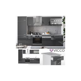 VICCO K&Uuml;CHE R-LINE 300CM K&Uuml;CHENZEILE K&Uuml;CHENBLOCK EINBAUK&Uuml;CHE ANTHRAZIT HOCHGLANZ
