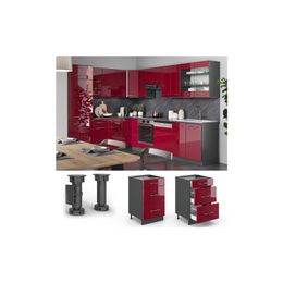 VICCO Schubunterschrank 50 cm Bordeaux Hochglanz K&uuml;chenschrank H&auml;ngeschrank K&uuml;chenzeile Fame-Line
