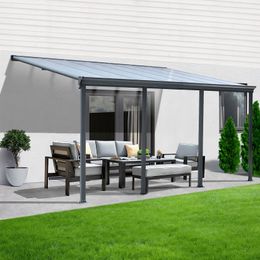 Terrassen&uuml;berdachung Aluminium 618 cm als Bausatz Sichtschienen und Hohlkammerplatten Grau