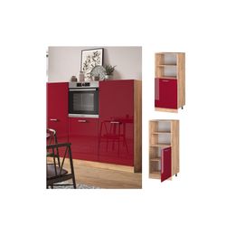 VICCO Backofenumbauschrank K&uuml;chenschrank K&uuml;chenzeile R-Line 60 cm Eiche Bordeaux kleine T&uuml;r