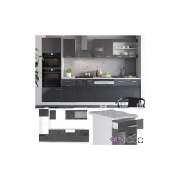 VICCO K&Uuml;CHE R-LINE 300CM K&Uuml;CHENZEILE K&Uuml;CHENBLOCK EINBAUK&Uuml;CHE ANTHRAZIT HOCHGLANZ