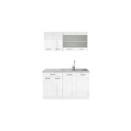 VICCO K&uuml;chenzeile SINGLE Einbauk&uuml;che 140 cm K&uuml;chen Wei&szlig; Hochglanz R-LINE