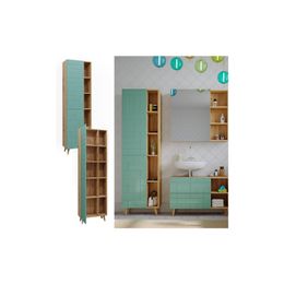 VICCO Hochschrank f&uuml;r Badezimmer Rudi 56 x 193 cm, Eiche Evoke Mintgr&uuml;n, Badschrank