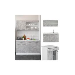 VICCO K&uuml;chenzeile SINGLE Einbauk&uuml;che 140 cm K&uuml;che Beton R-LINE