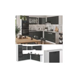 VICCO K&uuml;chenzeile Eckk&uuml;che Einbauk&uuml;che R-Line Ecke Landhaus Wei&szlig; Anthrazit K&uuml;chenblock