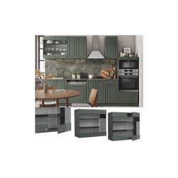 VICCO H&auml;ngeglasschrank K&uuml;chenschrank K&uuml;chenm&ouml;bel Fame-Line Anthrazit Gr&uuml;n-Gold Landhaus 80 cm K&uuml;che Einbauk&uuml;che H&auml;ngeschrank Glasschrank Dreht&uuml;r Einlegeboden K&uuml;chenzeile