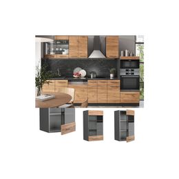 VICCO H&auml;ngeglasschrank K&uuml;chenschrank K&uuml;chenm&ouml;bel Fame-Line Anthrazit Eiche modern 40 cm K&uuml;che Einbauk&uuml;che H&auml;ngeschrank Glasschrank Dreht&uuml;r Einlegeboden K&uuml;chenzeile