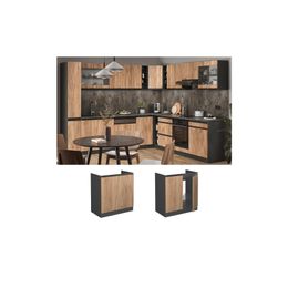 VICCO Sp&uuml;lenunterschrank K&uuml;chenschrank K&uuml;chenm&ouml;bel R-Line J-Shape Anthrazit Eiche 80 cm modern