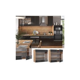 VICCO H&auml;ngeglasschrank K&uuml;chenschrank K&uuml;chenm&ouml;bel Fame-Line Eiche Anthrazit modern 80 cm K&uuml;che Einbauk&uuml;che H&auml;ngeschrank Glasschrank Dreht&uuml;r Einlegeboden K&uuml;chenzeile Hochglanz