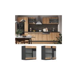 VICCO Glash&auml;ngeschrank K&uuml;chenschrank K&uuml;chenm&ouml;bel R-Line J-Shape Anthrazit Eiche 60 cm modern