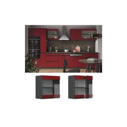 VICCO Glash&auml;ngeschrank K&uuml;chenschrank K&uuml;chenm&ouml;bel R-Line J-Shape Anthrazit Rot 60 cm modern