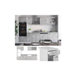 VICCO K&Uuml;CHE R-LINE 300 CM K&Uuml;CHENZEILE K&Uuml;CHENBLOCK EINBAUK&Uuml;CHE BETON MIT ARBEITSPLATTEN