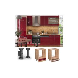 VICCO Herdumbauschrank K&uuml;chenschrank K&uuml;chenm&ouml;bel Fame-Line Eiche Rot Bordeaux modern 60 cm K&uuml;che Einbauk&uuml;che Blende Herdschrank K&uuml;chenzeile Hochglanz