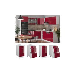VICCO Schubladenunterschrank K&uuml;chenschrank K&uuml;chenzeile R-Line 40 cm Wei&szlig; Bordeaux Schublade Arbeitsplatte