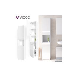 VICCO Badschrank FREDDY Wei&szlig; Hochglanz Badezimmerschrank Hochschrank Bad
