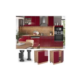 VICCO Unterschrank K&uuml;chenschrank K&uuml;chenm&ouml;bel Fame-Line Eiche Rot Bordeaux modern 80 cm K&uuml;che Einbauk&uuml;che Dreht&uuml;r Einlegeboden Blende K&uuml;chenzeile Hochglanz