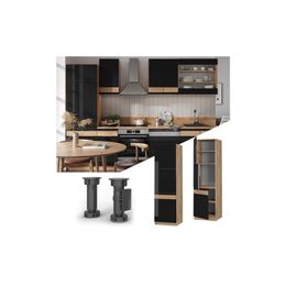 VICCO Herdhochschrank K&uuml;chenschrank K&uuml;chenm&ouml;bel Fame-Line Eiche Schwarz 60 cm modern Hochglanz