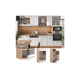 VICCO H&auml;ngeglasschrank K&uuml;chenschrank K&uuml;chenm&ouml;bel Fame-Line Eiche Wei&szlig; modern 40 cm K&uuml;che Einbauk&uuml;che H&auml;ngeschrank Glasschrank Dreht&uuml;r Einlegeboden K&uuml;chenzeile Hochglanz