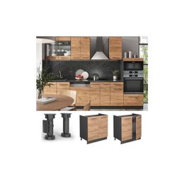 VICCO Sp&uuml;lenunterschrank K&uuml;chenschrank K&uuml;chenm&ouml;bel Fame-Line Anthrazit Eiche modern 80 cm K&uuml;che Einbauk&uuml;che Dreht&uuml;r Siphonausschnitt Blende K&uuml;chenzeile