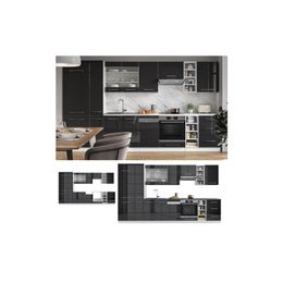 VICCO K&uuml;chenzeile K&uuml;chenblock Einbauk&uuml;che 355cm Fame-Line Anthrazit Hochglanz