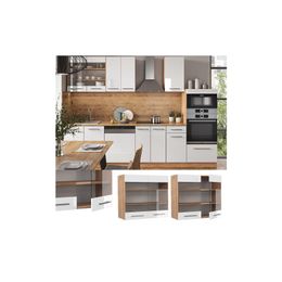 VICCO H&auml;ngeglasschrank K&uuml;chenschrank K&uuml;chenm&ouml;bel Fame-Line Eiche Wei&szlig; modern 80 cm K&uuml;che Einbauk&uuml;che H&auml;ngeschrank Glasschrank Dreht&uuml;r Einlegeboden K&uuml;chenzeile Hochglanz