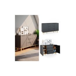 VICCO Sideboard Kommode Wohnwand Neptune Anthrazit Eiche Ablage T&uuml;re Schublade