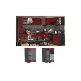 VICCO Glash&auml;ngeschrank K&uuml;chenschrank K&uuml;chenm&ouml;bel R-Line J-Shape Anthrazit Rot 40 cm modern