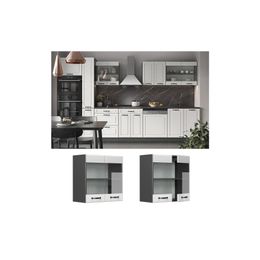 VICCO H&auml;ngeglasschrank K&uuml;chenschrank K&uuml;chenzeile R-Line Landhaus 60 cm Anthrazit Wei&szlig; T&uuml;r F&auml;cher