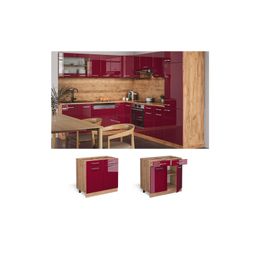 VICCO Schubunterschrank K&uuml;chenschrank K&uuml;chenzeile R-Line 80 cm Goldkraft Bordeaux