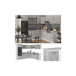 VICCO K&uuml;chenzeile Eckk&uuml;che Einbauk&uuml;che R-Line Ecke Wei&szlig; Beton K&uuml;chenblock K&uuml;che