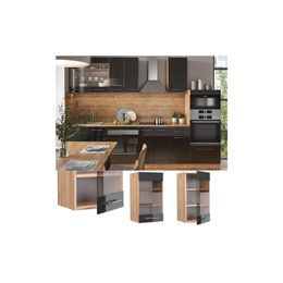 VICCO H&auml;ngeglasschrank K&uuml;chenschrank K&uuml;chenm&ouml;bel Fame-Line Eiche Anthrazit modern 40 cm K&uuml;che Einbauk&uuml;che H&auml;ngeschrank Glasschrank Dreht&uuml;r Einlegeboden K&uuml;chenzeile Hochglanz