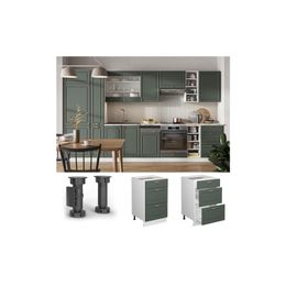 VICCO Schubunterschrank K&uuml;chenschrank K&uuml;chenm&ouml;bel Fame-Line Wei&szlig; Gr&uuml;n-Gold Landhaus 50 cm K&uuml;che Einbauk&uuml;che Dreht&uuml;r Blende K&uuml;chenzeile