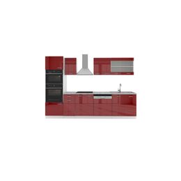 VICCO K&Uuml;CHE R-LINE 300CM K&Uuml;CHENZEILE K&Uuml;CHENBLOCK EINBAU ROT BORDEAUX HOCHGLANZ